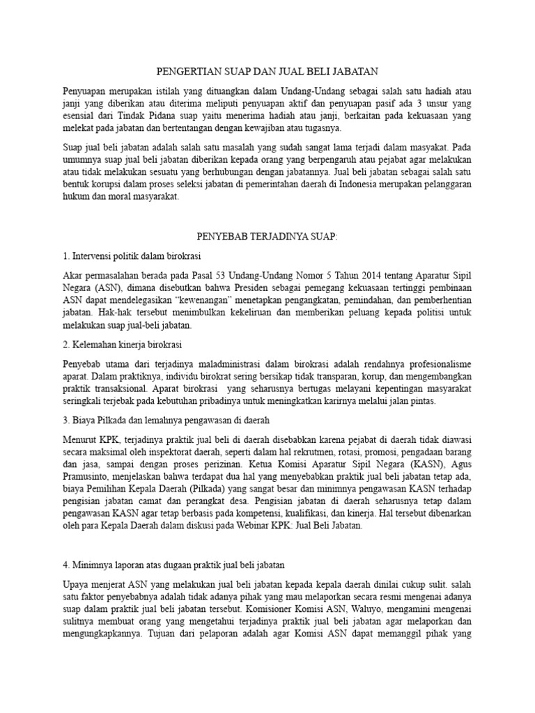 Pengertian Suap Dan Jual Beli Jabatan | PDF