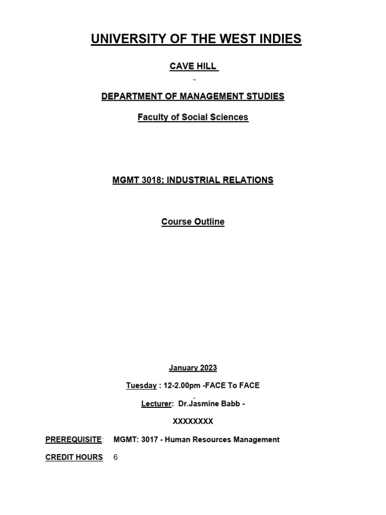 MGMT 3018 Course Outline IR-2023. Now | PDF | Industrial Relations ...