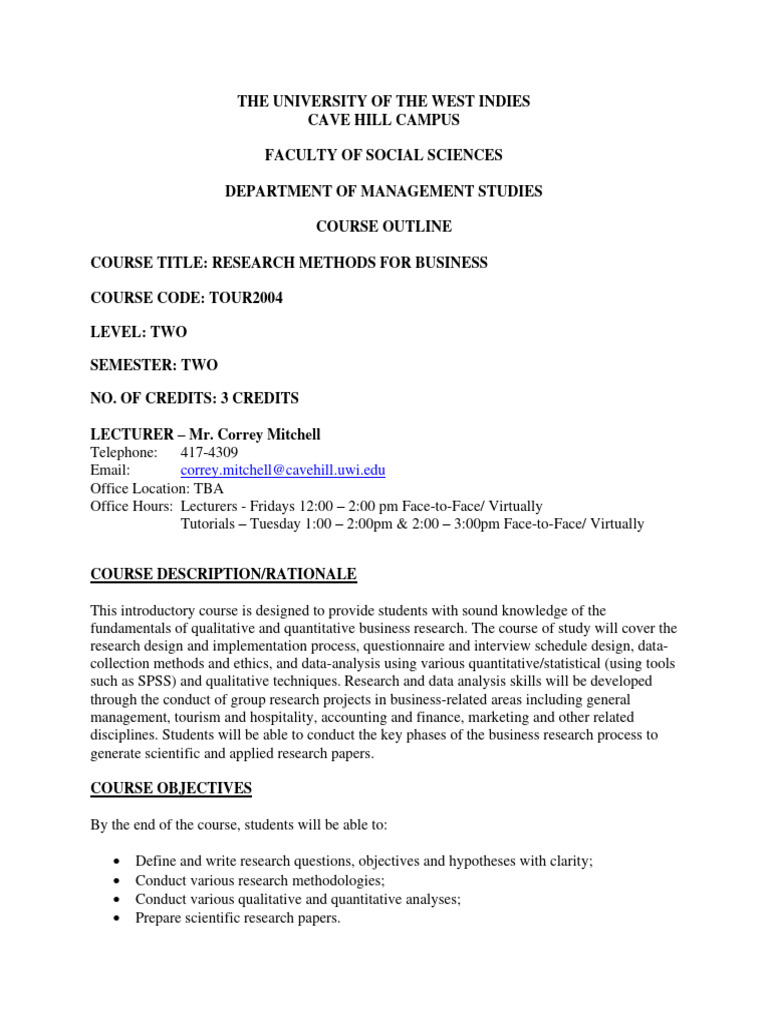 Research Methods For Business Course Outline | Download Free PDF ...