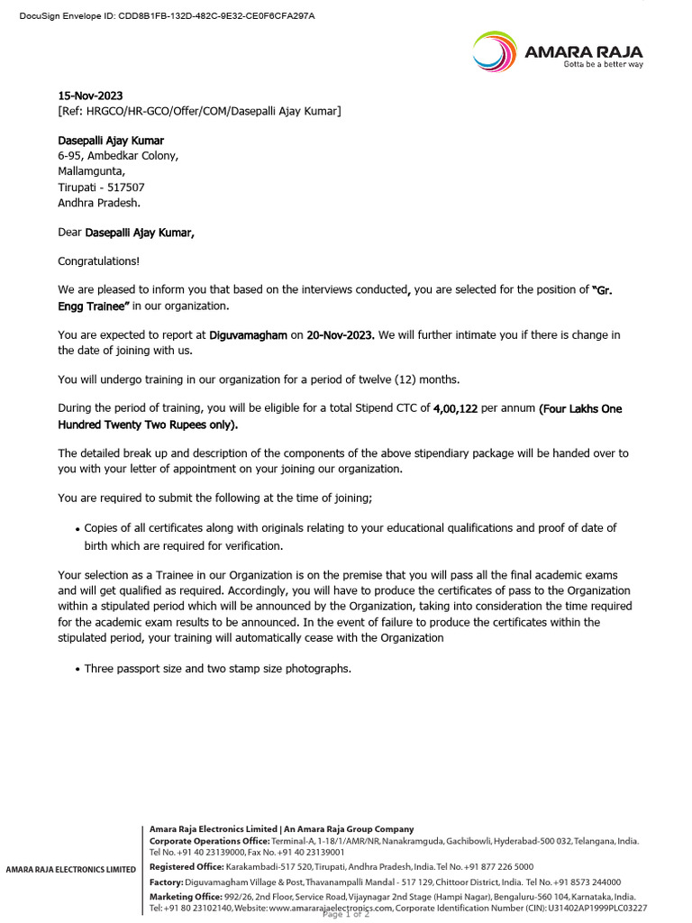 Offer Letter Docusign | PDF