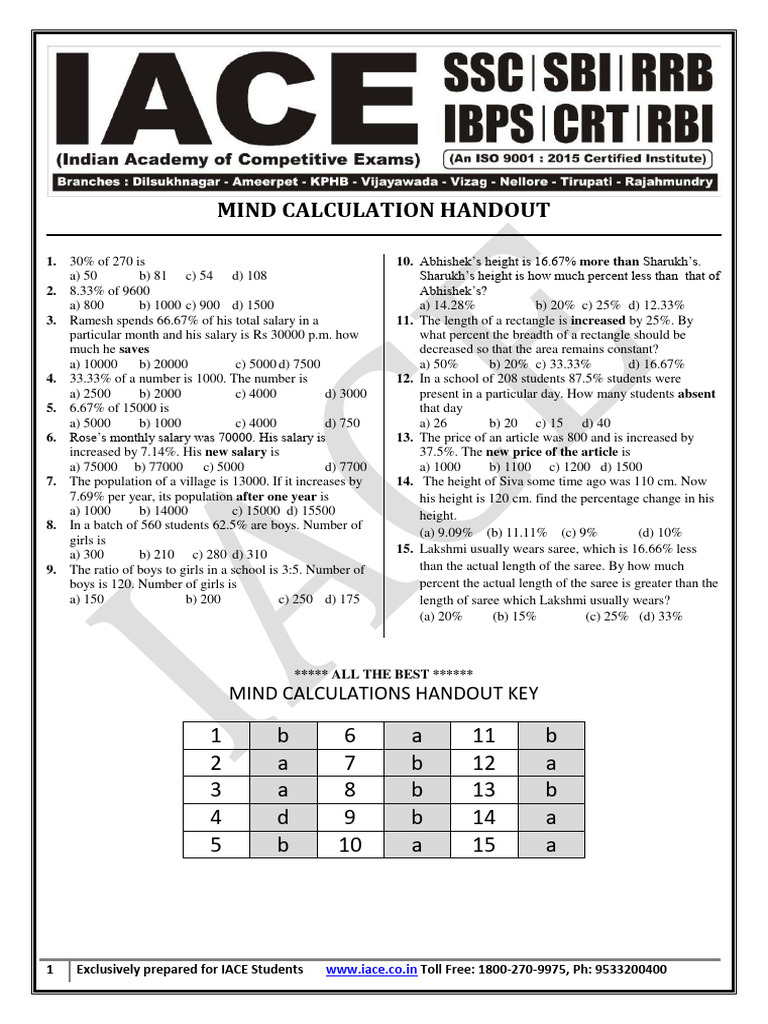 Mind Calculations Handout - 2280896 - 2023 - 10 - 16 - 15 - 54 | PDF
