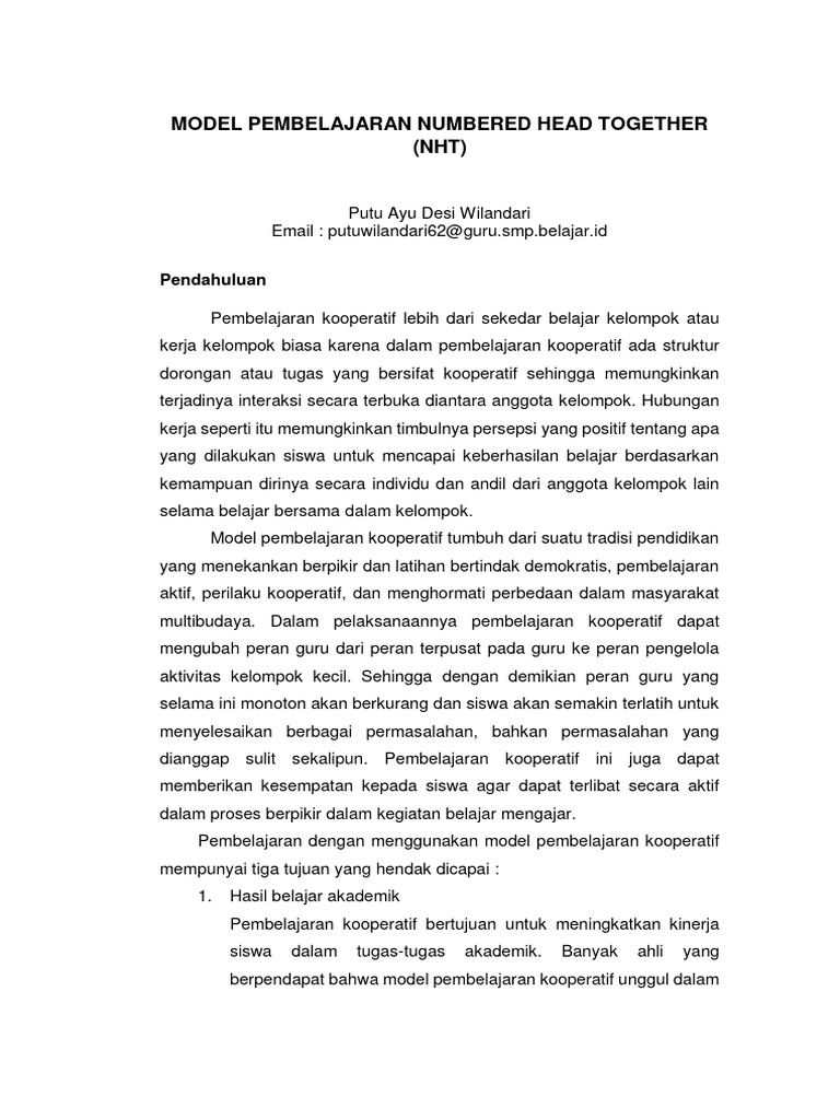 Model Pembelajaran Numbered Head Together | PDF