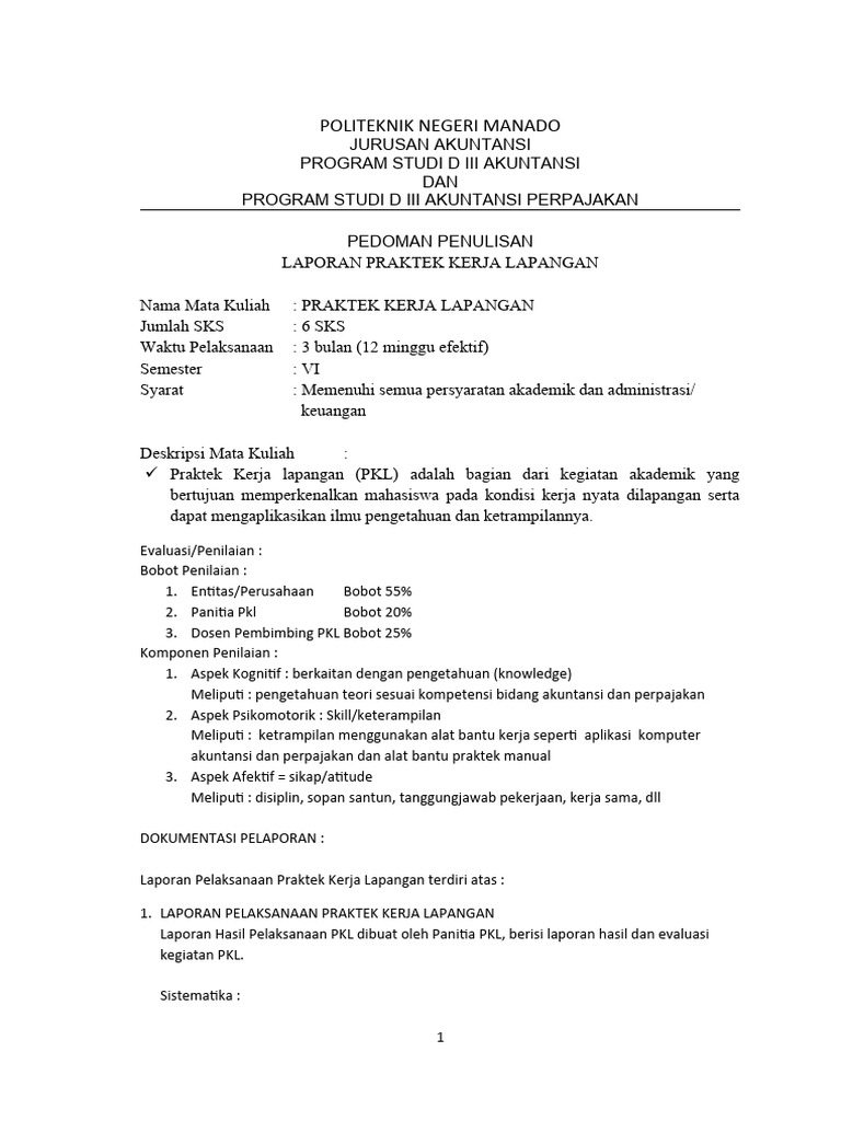 Pedoman Penulisan Lap PKL D III TAHUN 2020 | PDF