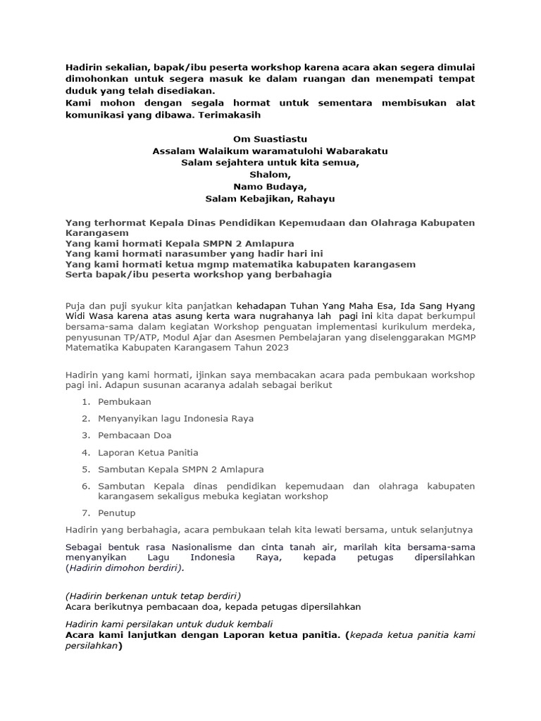 Naskah MC Workshop | PDF | Kajian Bahasa Asing