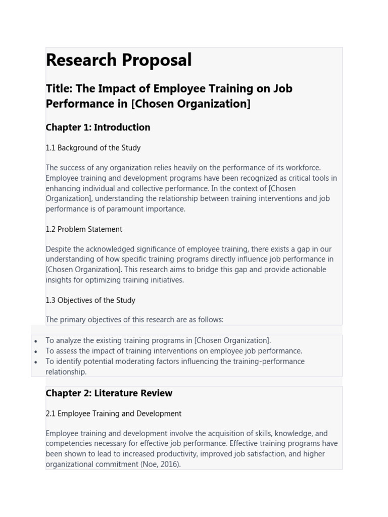 Research Proposal: Title: The Impact of Employee Training On Job ...