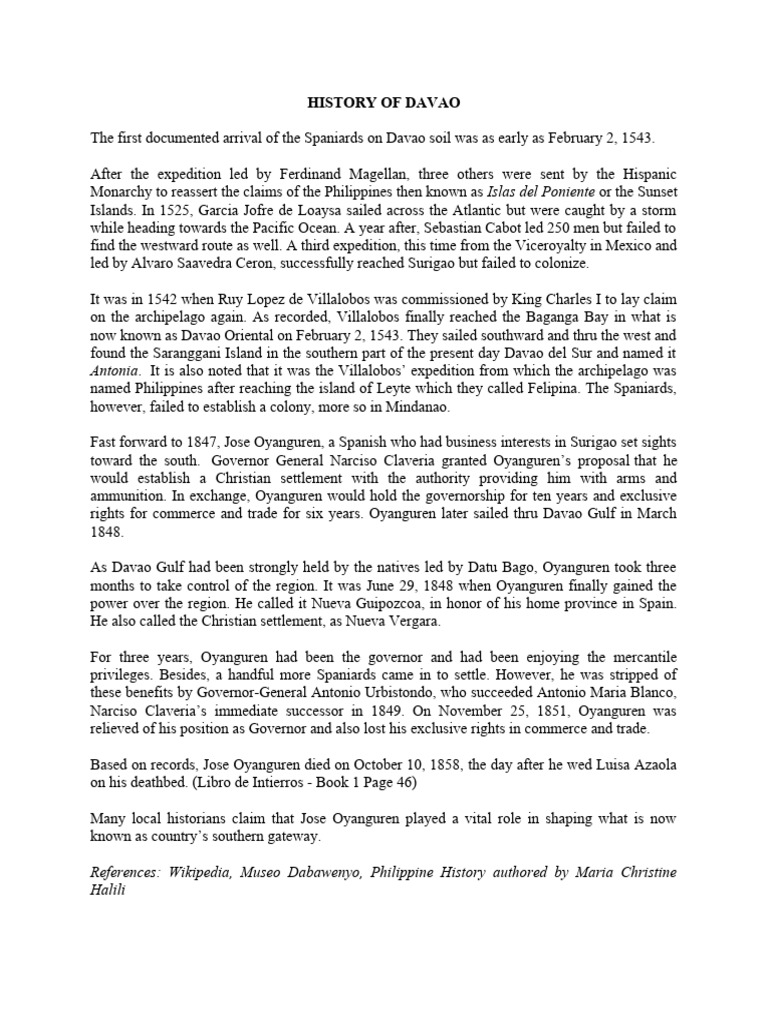 History of Davao and The Arrival of Oyanguren | PDF | Philippines ...