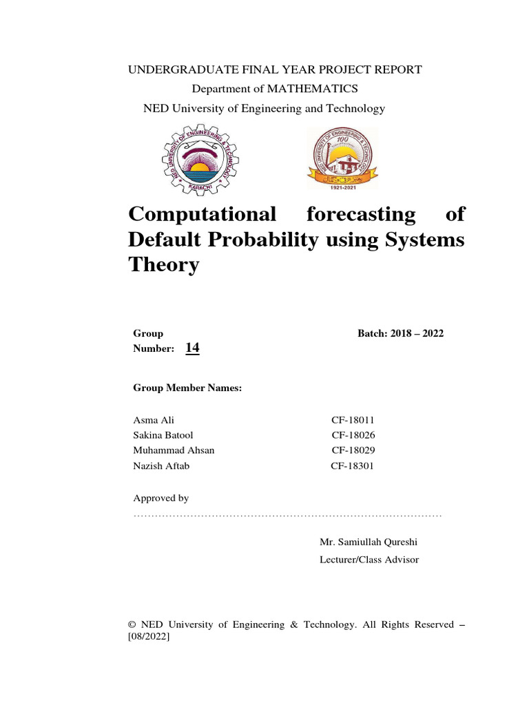 29aug Computational Forecasting of Default Probability Using Systems theory-FYDP Group 14 | PDF ...