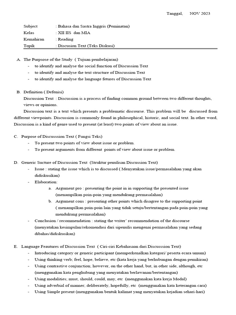 Catatan Discussion Text | PDF | Linguistics | Grammar