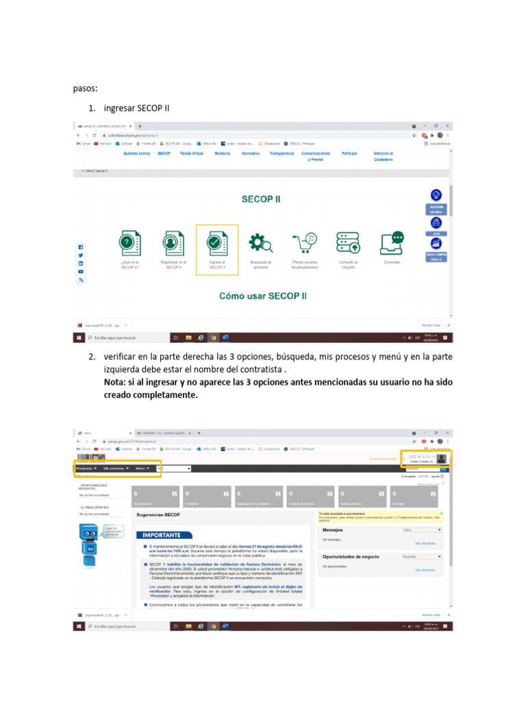 Paso A Paso Pantallazo Secop 2 | PDF
