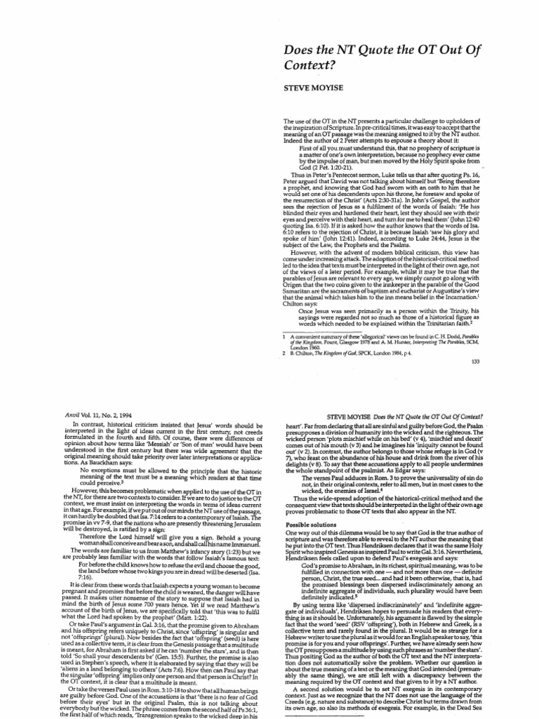 Moyise, S. - Does The NT Quote The OT Out of Context | PDF | Jesus | Jesus In Islam