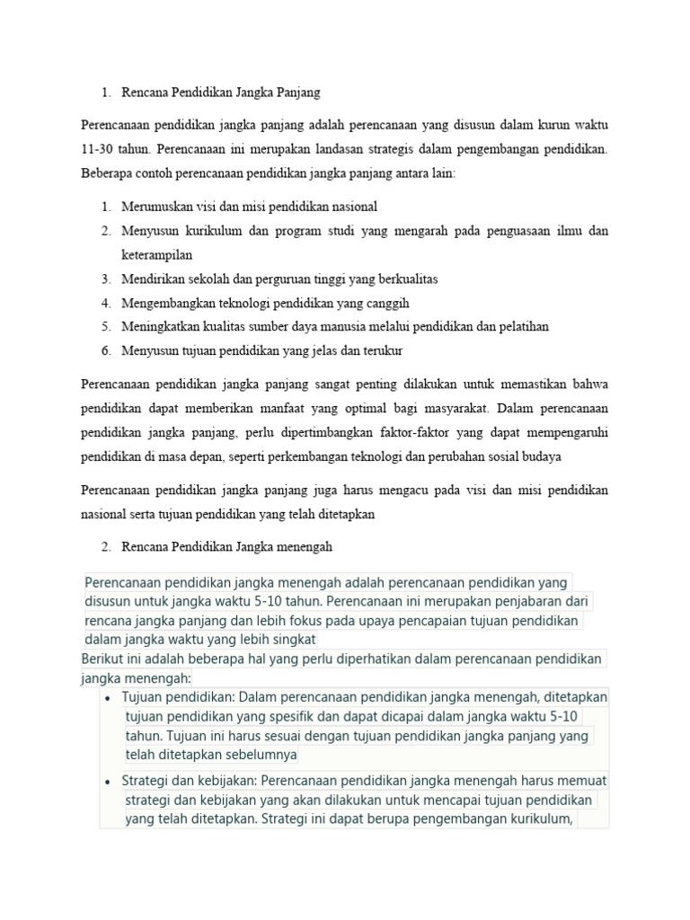 Rencana Pendidikan Jangka Panjang dan Pendek | PDF | Karier & Perkembangan