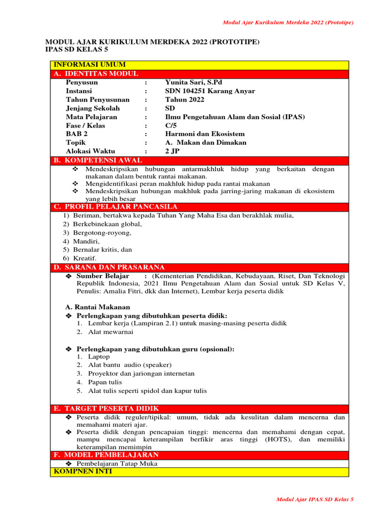 Modul Ajar Harmoni Dalam Ekosistem | PDF