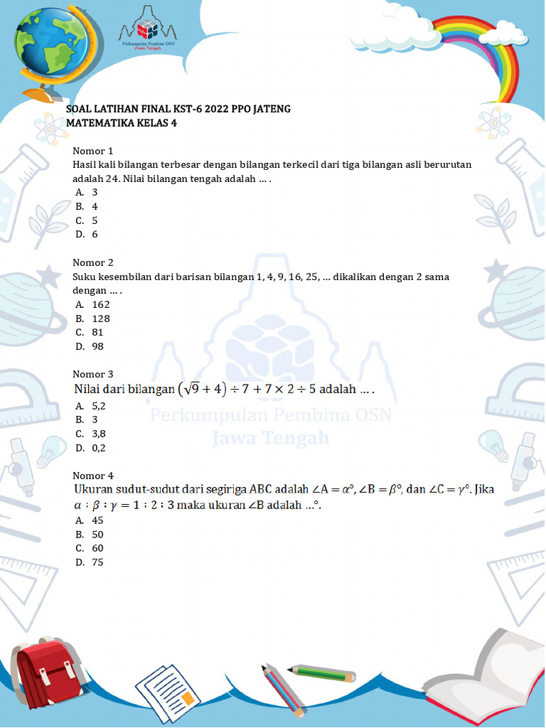 Soal Latihan Final KST 6 Mat Kelas 4 | PDF