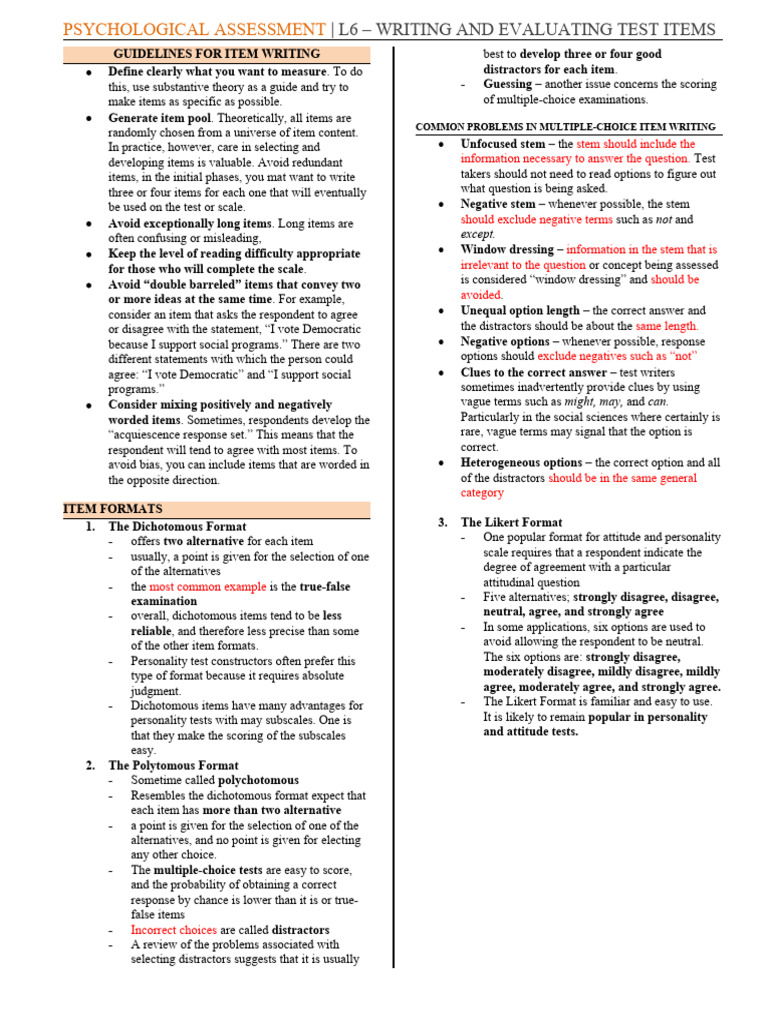 Writing and Evaluating Test Items | PDF | Multiple Choice | Evaluation ...