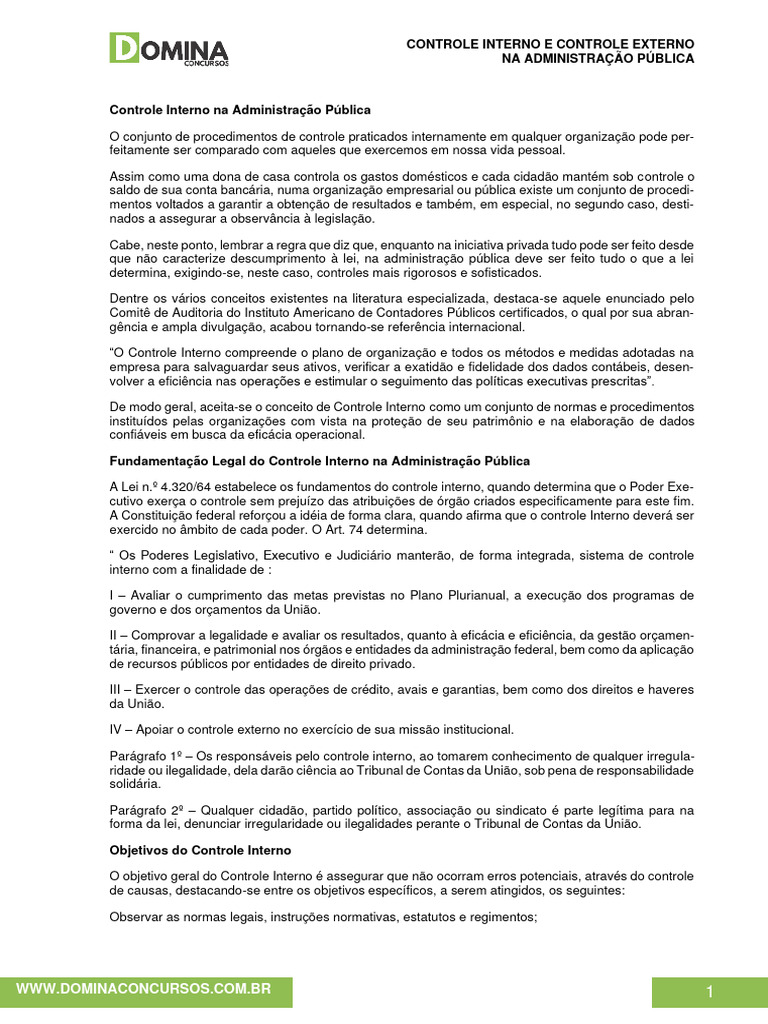 Controle Interno e Externo na Administração | PDF | Administração ...