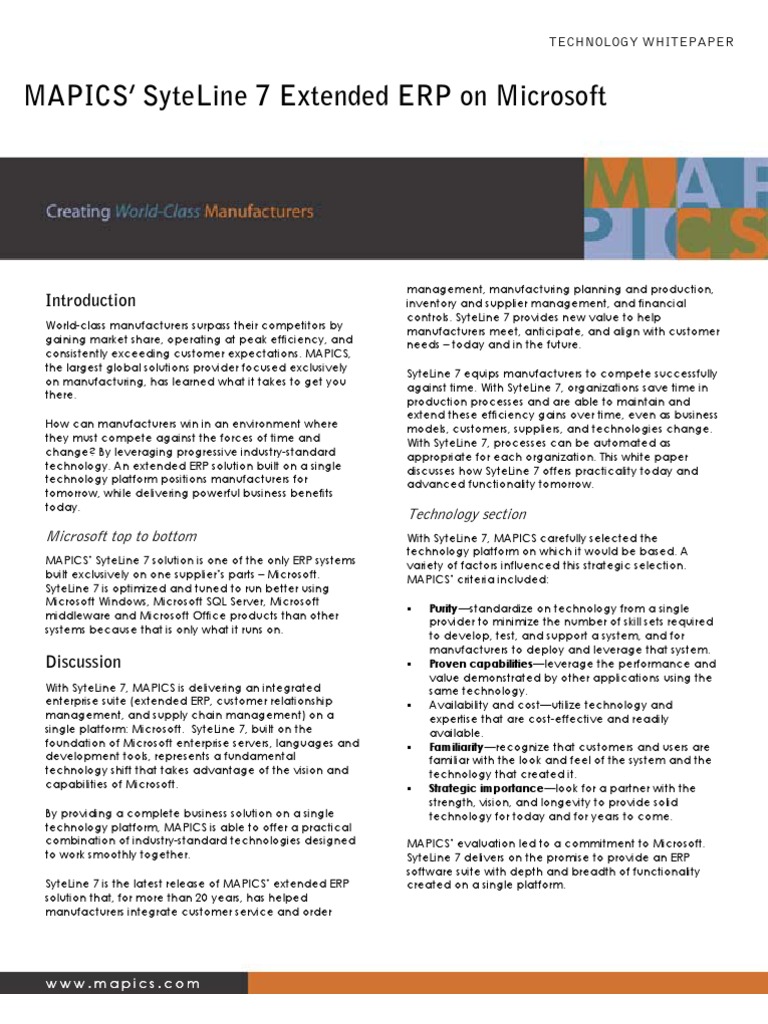 Whitepaper - MAPICS SyteLine 7 Extended ERP on Microsoft | Enterprise ...