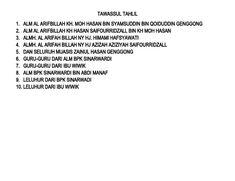 Tata Cara Tawasul Tahlil Genggong | PDF | Memasak, Makanan, & Anggur ...