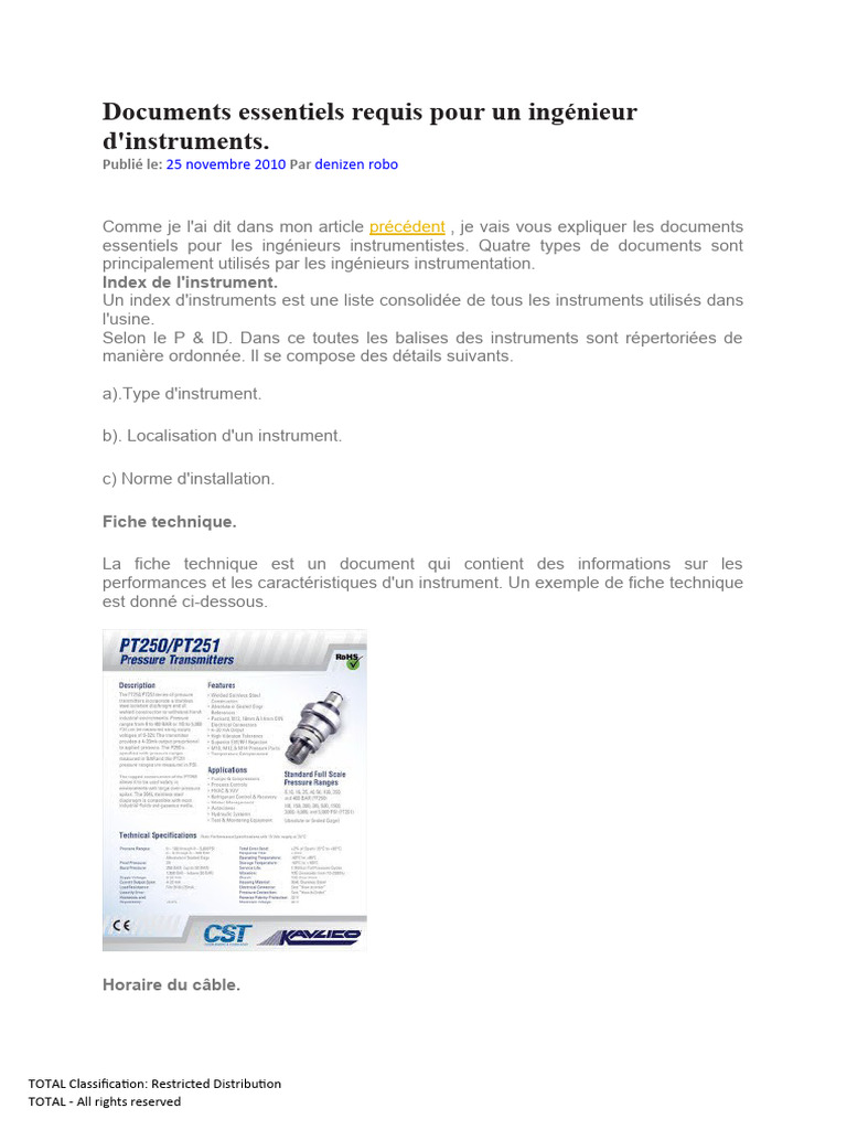 Documents Essentiels Requis Pour Un Ingénieur D'instruments | PDF