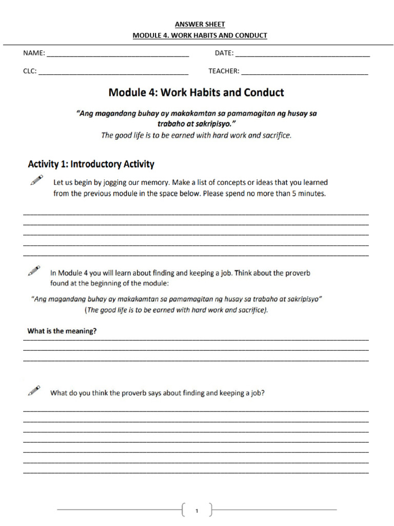 Answer Sheet Module 4 | PDF