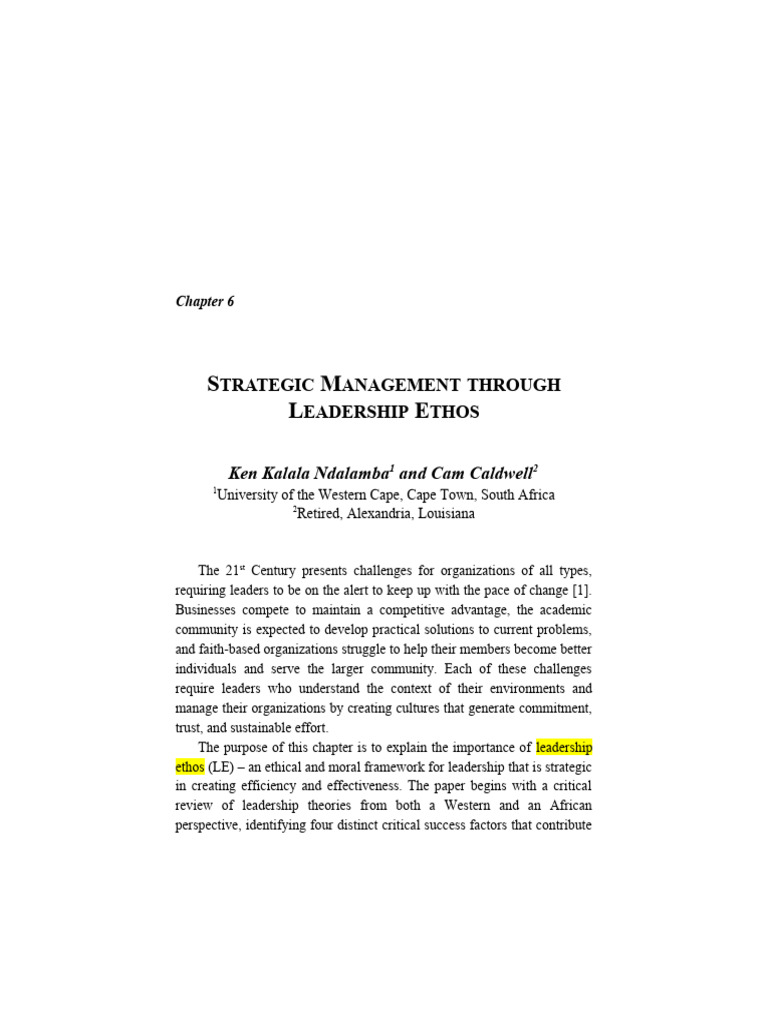 Strategic Management Through Leadership Ethos Chapter | PDF ...