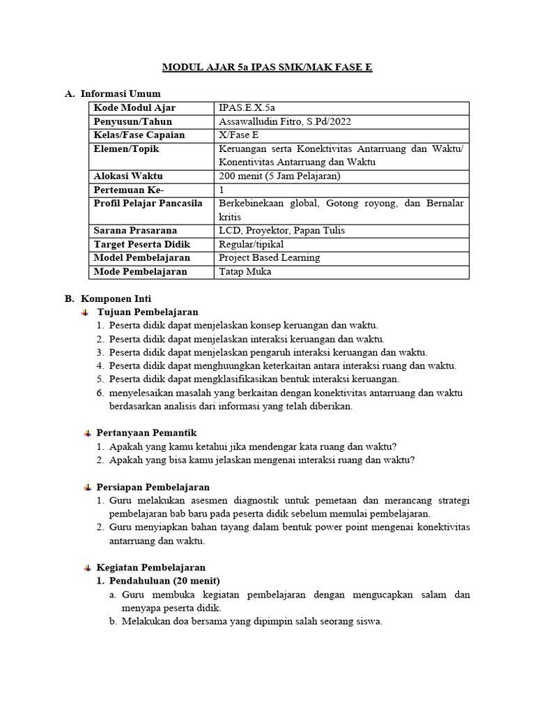 Modul Ajar IPAS SMK Kelas X Fase E | PDF | Karier & Perkembangan | Seni