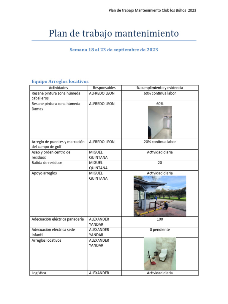 Plan de Trabajo Semanal Mantenimiento | PDF