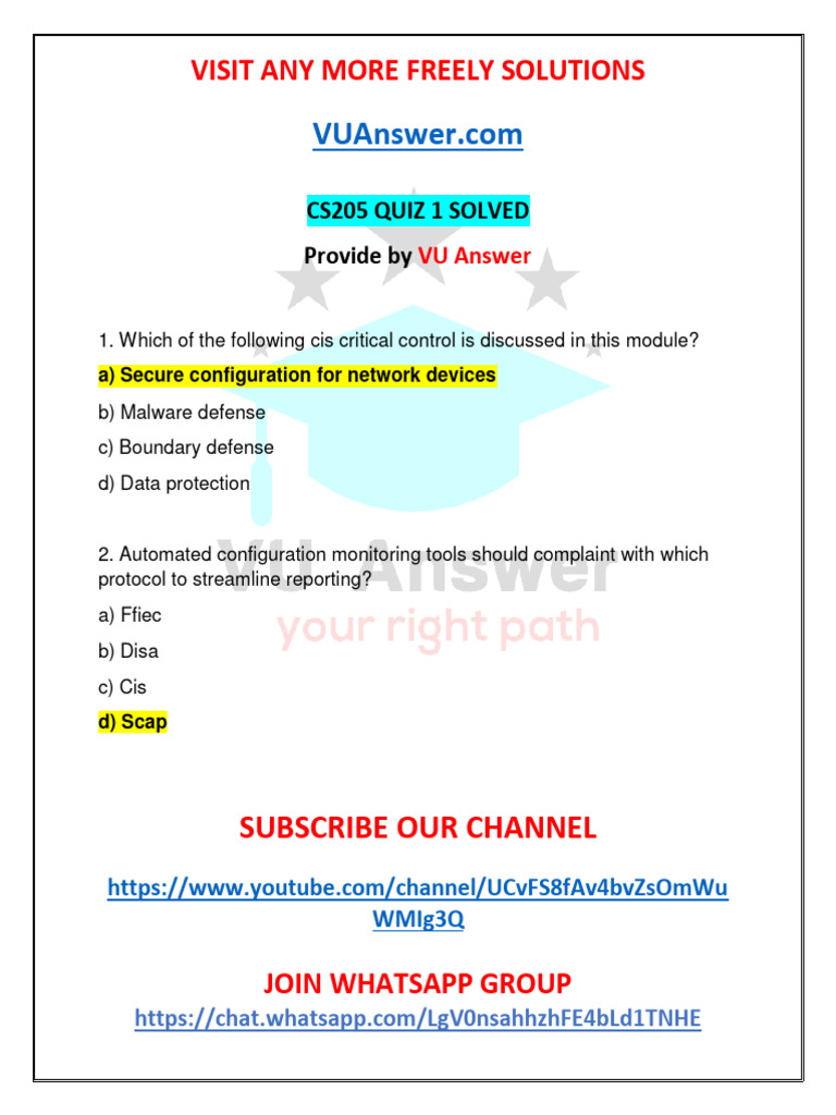 CS205 Quiz 1 Solved by VU Answer | PDF | Computer Network | Security