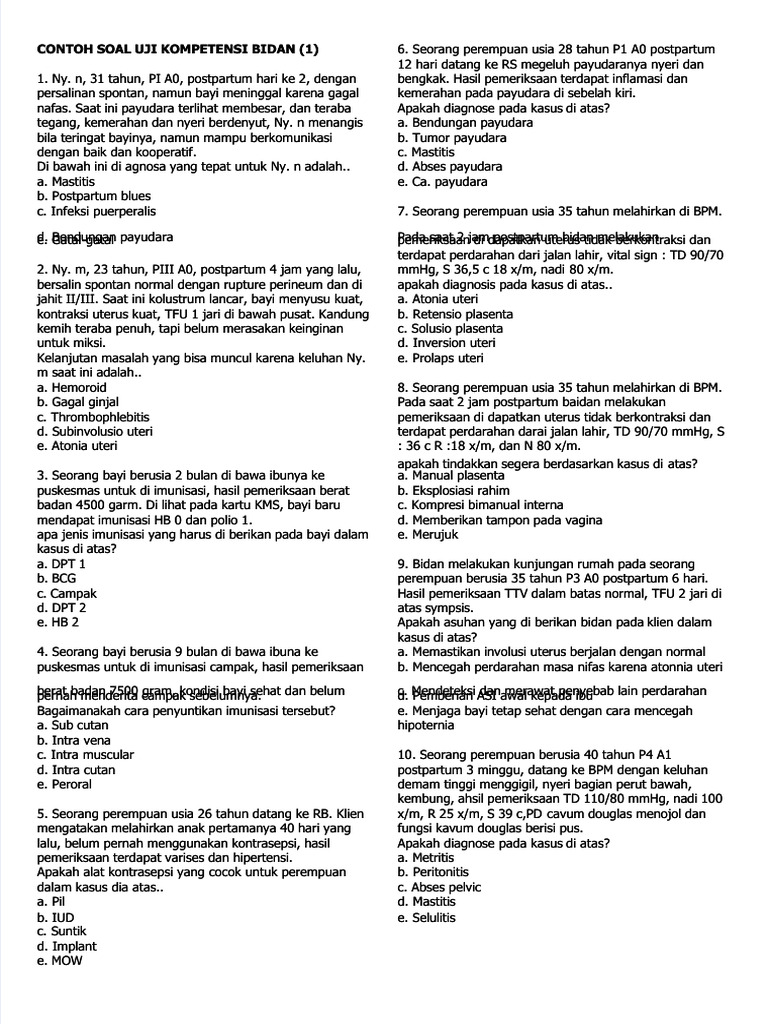 Soal Kebidanan 5 Pdf-Soal-Uji-Kompetensi-Bidan - Compress | PDF