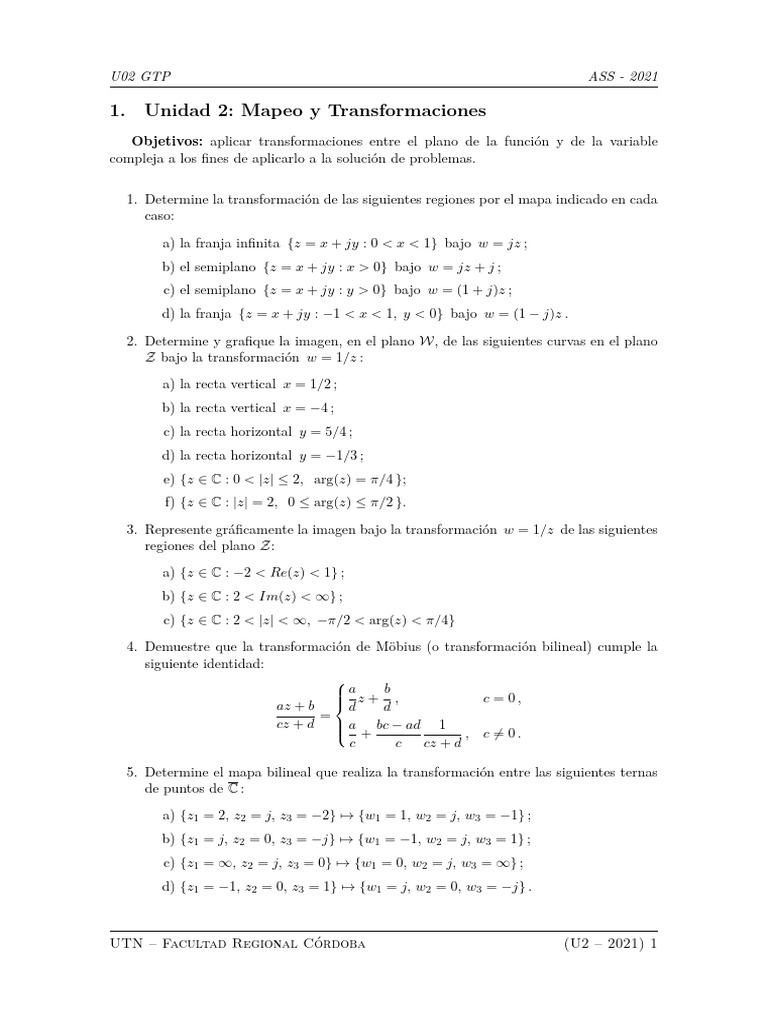 Guia Unidad 2 Mapeo y Transformaciones | PDF | Análisis matemático ...