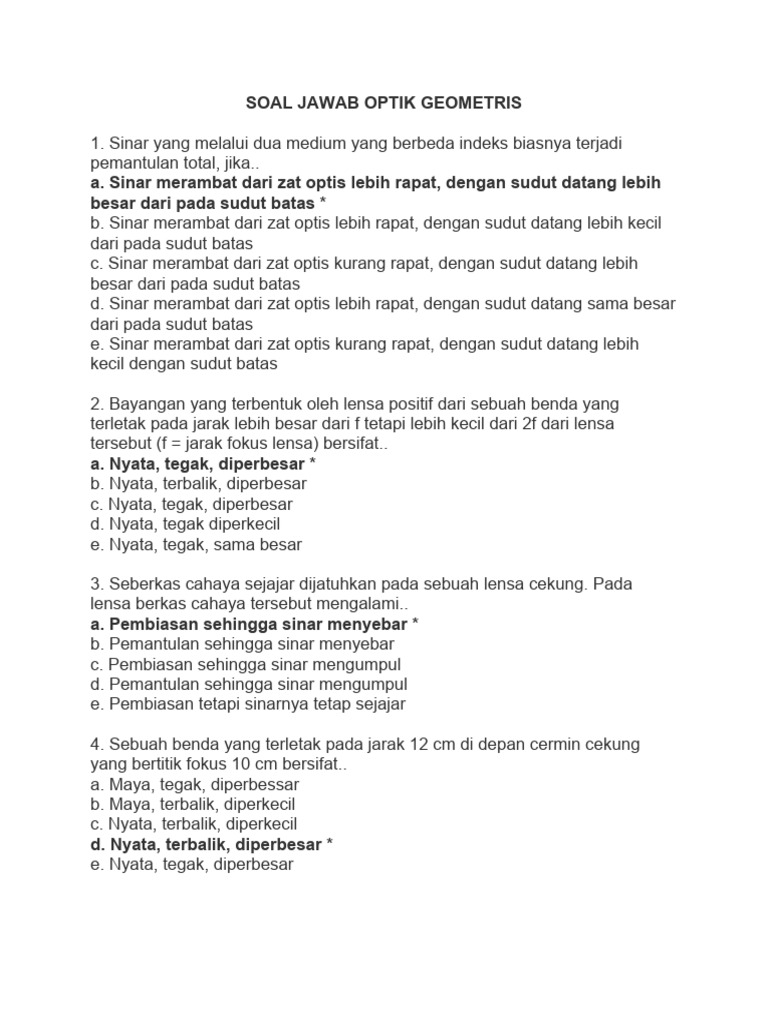 Soal Dan Jawaban Optik Geometris | PDF | Seni