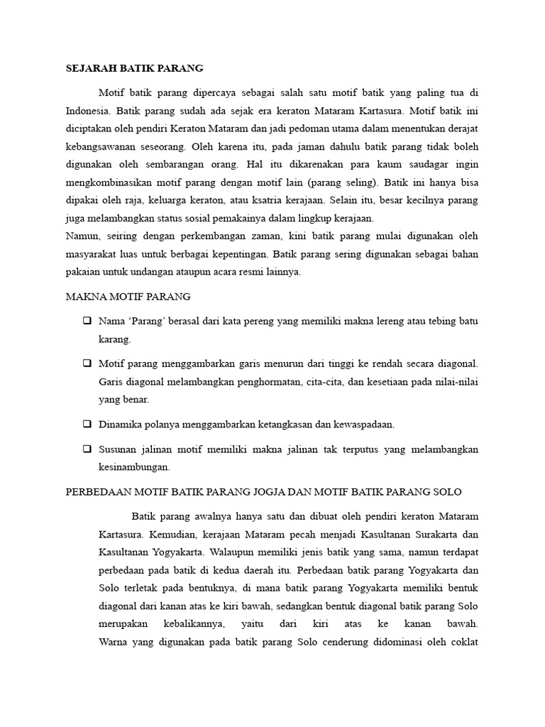 Sejarah dan Makna Batik Parang | PDF