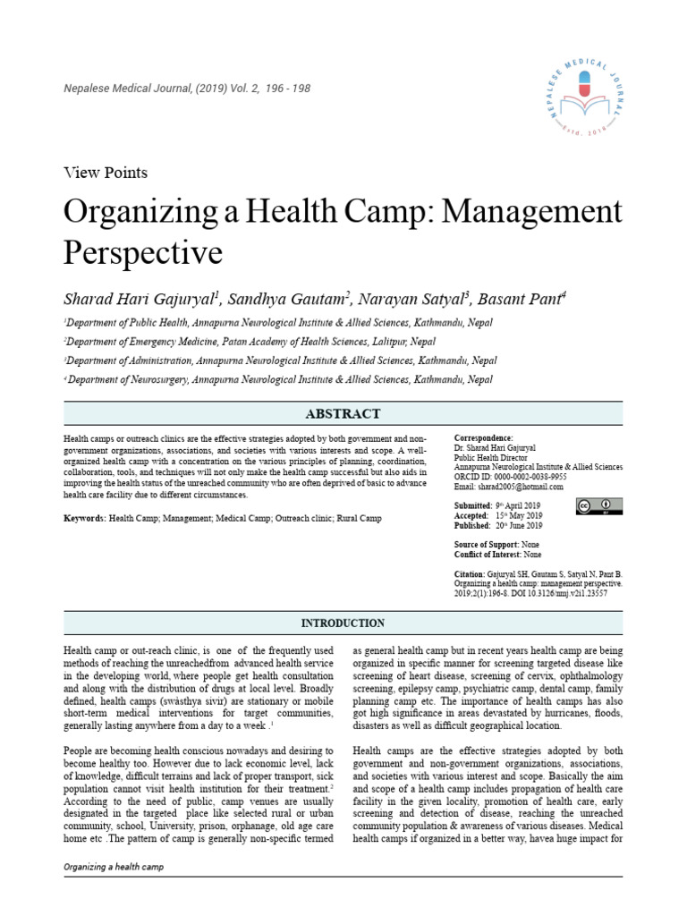 Organizing A Health Camp Management Perspective | Download Free PDF ...