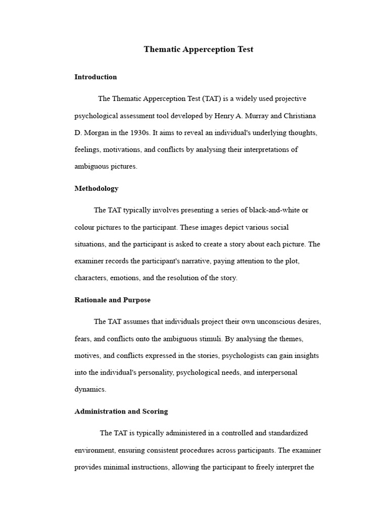 Thematic Apperception Test | PDF | Cognition | Behavioural Sciences