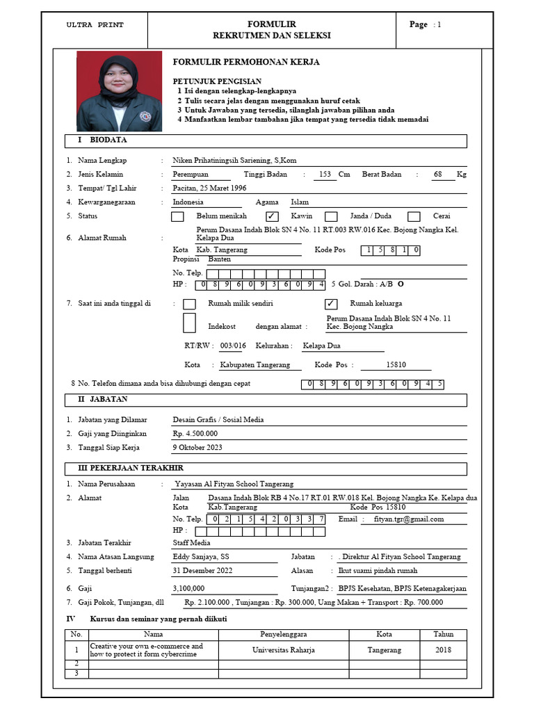Form Rekrutmen ULTRA PRINT (NIKEN) - 2 | PDF