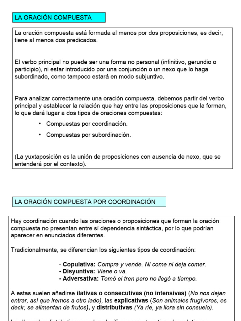 Esquema oraciÃ³n compuesta | PDF | Oración (Lingüística) | Lingüística