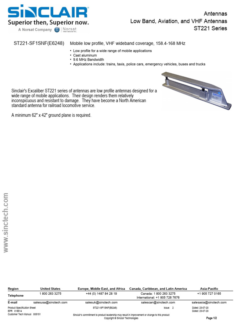 ST221 SF1SNF (E6248) Spec Sheet | PDF | Antenna (Radio ...
