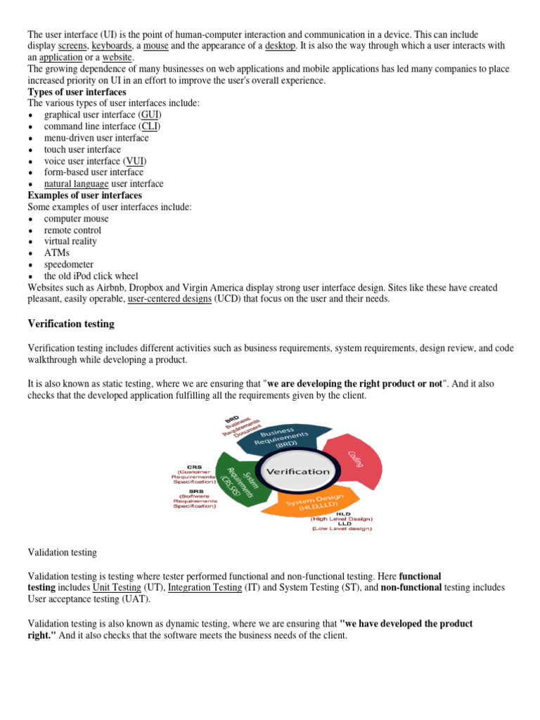The user interface and verfication and validation test | PDF | Software ...