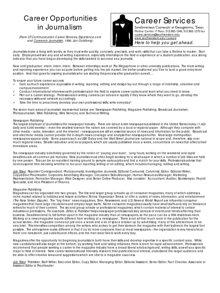Journalism Career Opportunities Guide | PDF | News | Newspapers