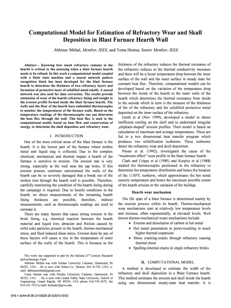 Computational model for estimation of refractory wear and skull ...