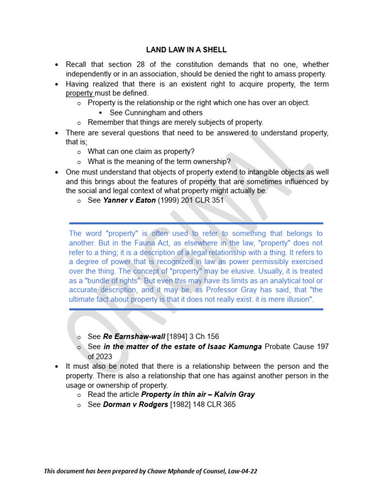 Land Law in A Shell | PDF | Fee Simple | Property