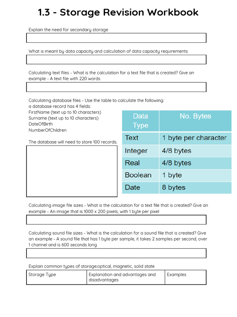 1.3 - Storage Revision Workbook | PDF | Computer Data Storage | Solid ...
