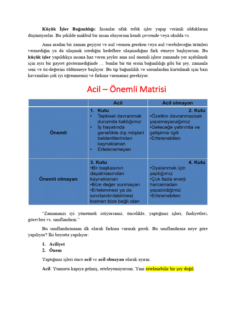 Zaman Yonetimi Uzerine Notlar | PDF