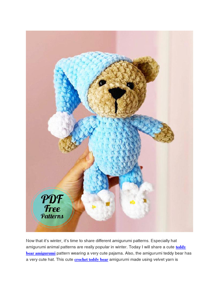 Crochet Teddy Bear in Pajamas With Bunny Shoes | PDF | Crochet | Amigurumi