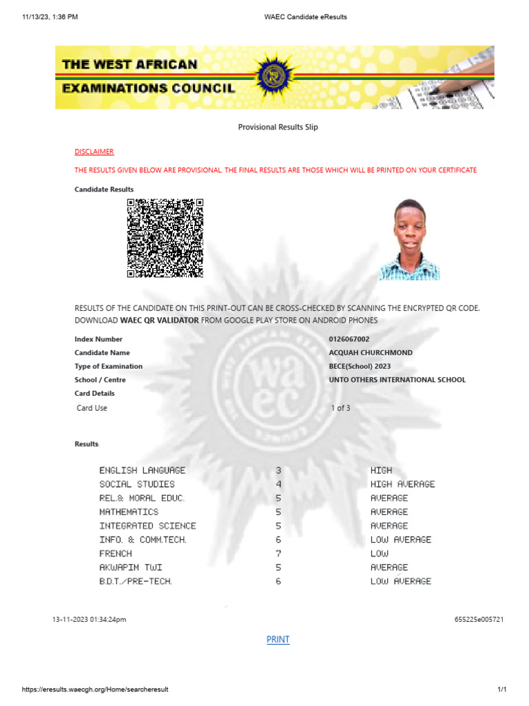 WAEC BECE 2023 Candidate Results | PDF