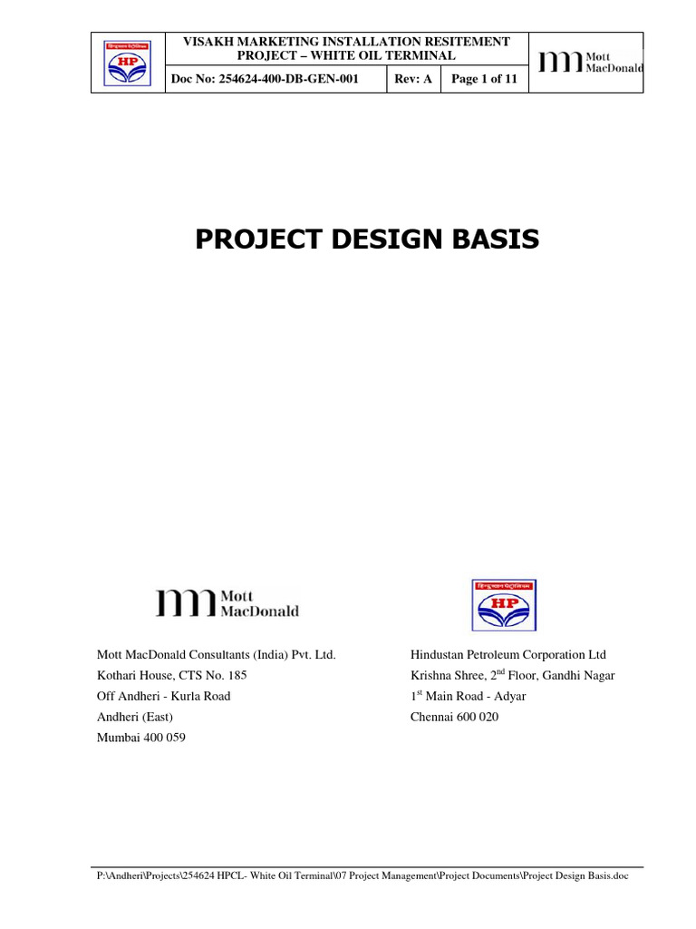 10 - 254624-400-DB-GEN-001 Project Design Basis | PDF | Viscosity | Fluid Dynamics