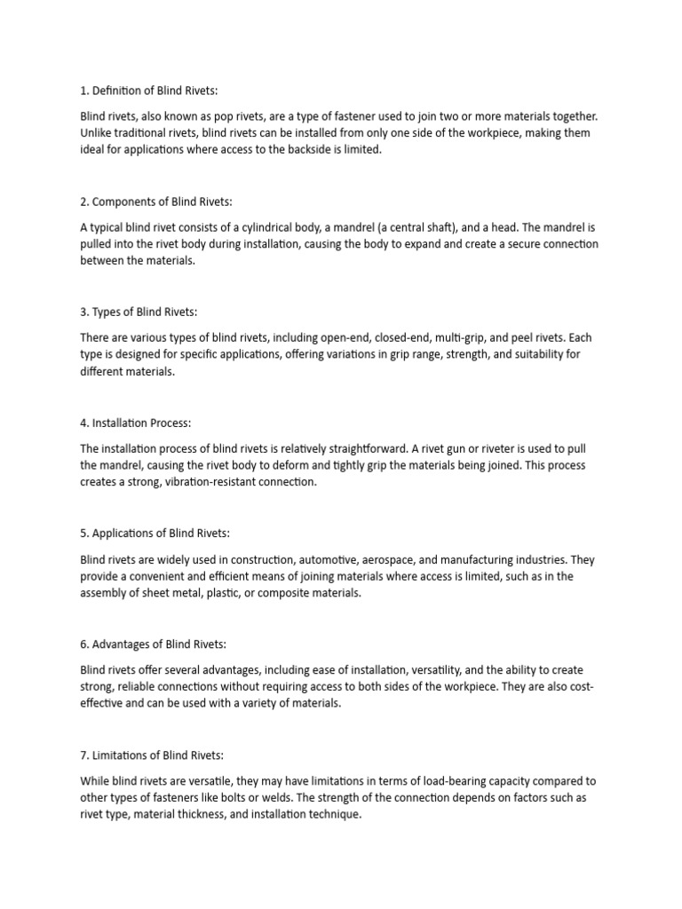 Blind Rivets | PDF | Rivet | Mechanical Engineering