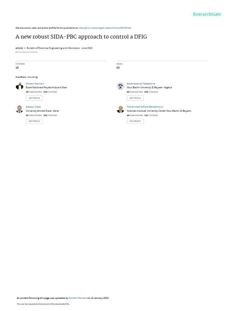 A New Robust SIDA-PBC Approach To Control A DFIG: Bulletin of ...