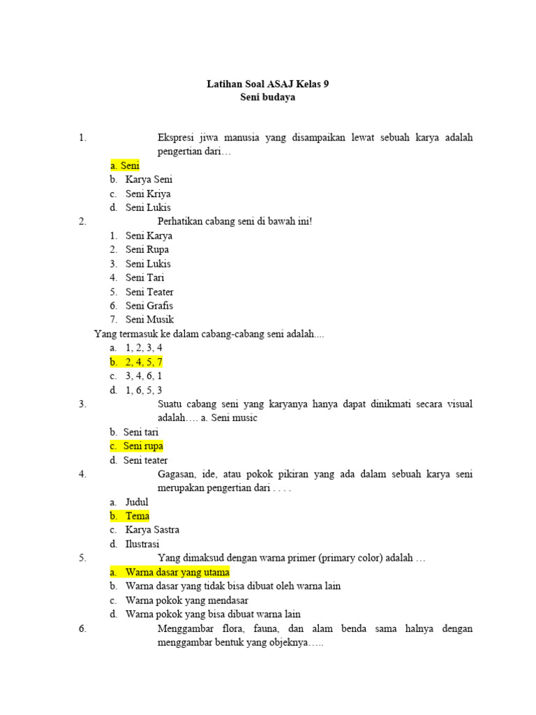 Latihan Soal ASAJ Seni Budaya | PDF