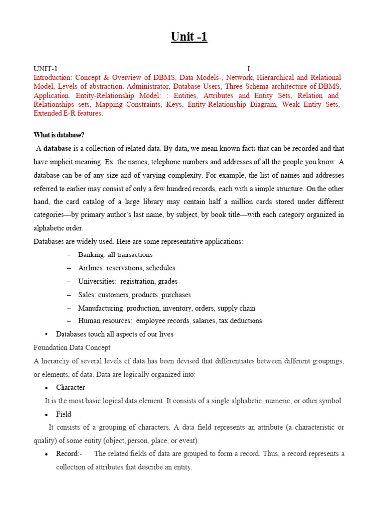 Unit 1dbms | PDF | Databases | Relational Database