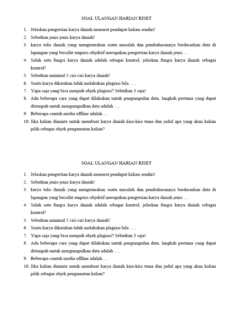 Soal Ulangan Harian Riset | PDF | Filsafat